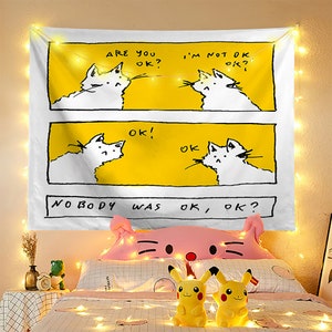 Cute Cat Tapestryline Wall Art Tapestryfabric Wall Hanging - Etsy