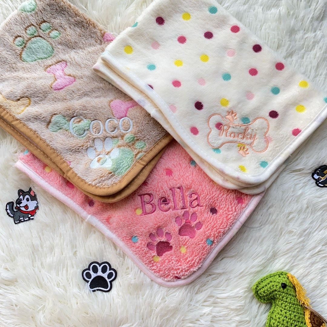 Custom Embroidered Pet Blanket With Paw Prints, Personalized Name ...