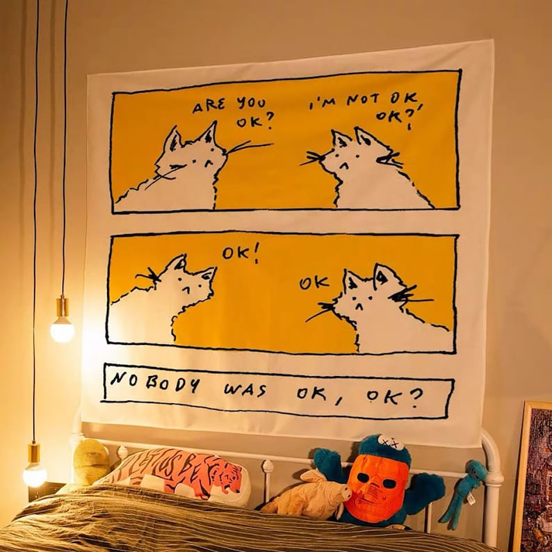 Cute Cat Tapestryline Wall Art Tapestryfabric Wall Hanging - Etsy