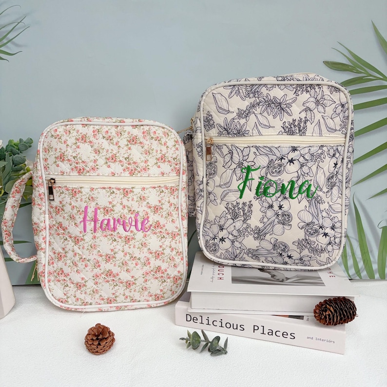 Custom Embroidered Name Bible Cover, Personalized Quilted Floral Bible ...