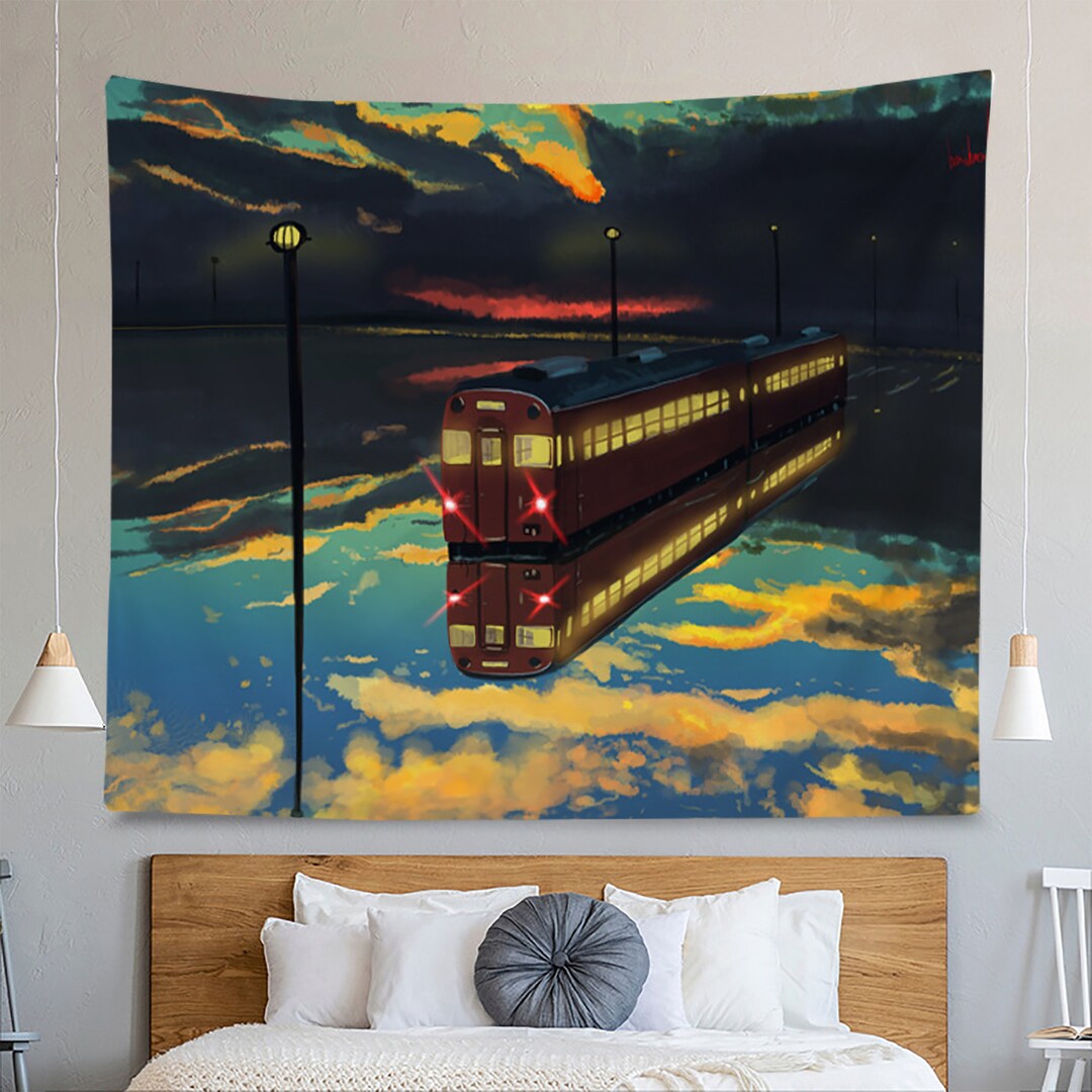 The Train Tapestrywatercolor Wall Hangingart - Etsy