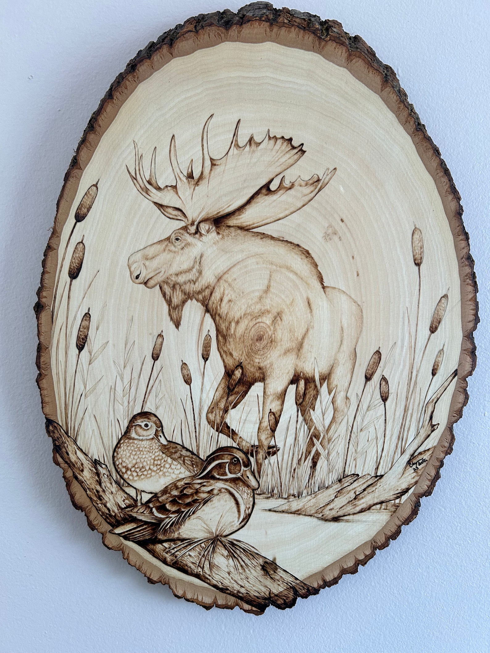 Wood Burned Moose & Ducks Wall Art, Handmade Basswood Decor - Etsy