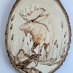 Wood Burned Moose & Ducks Wall Art, Handmade Basswood Decor - Etsy