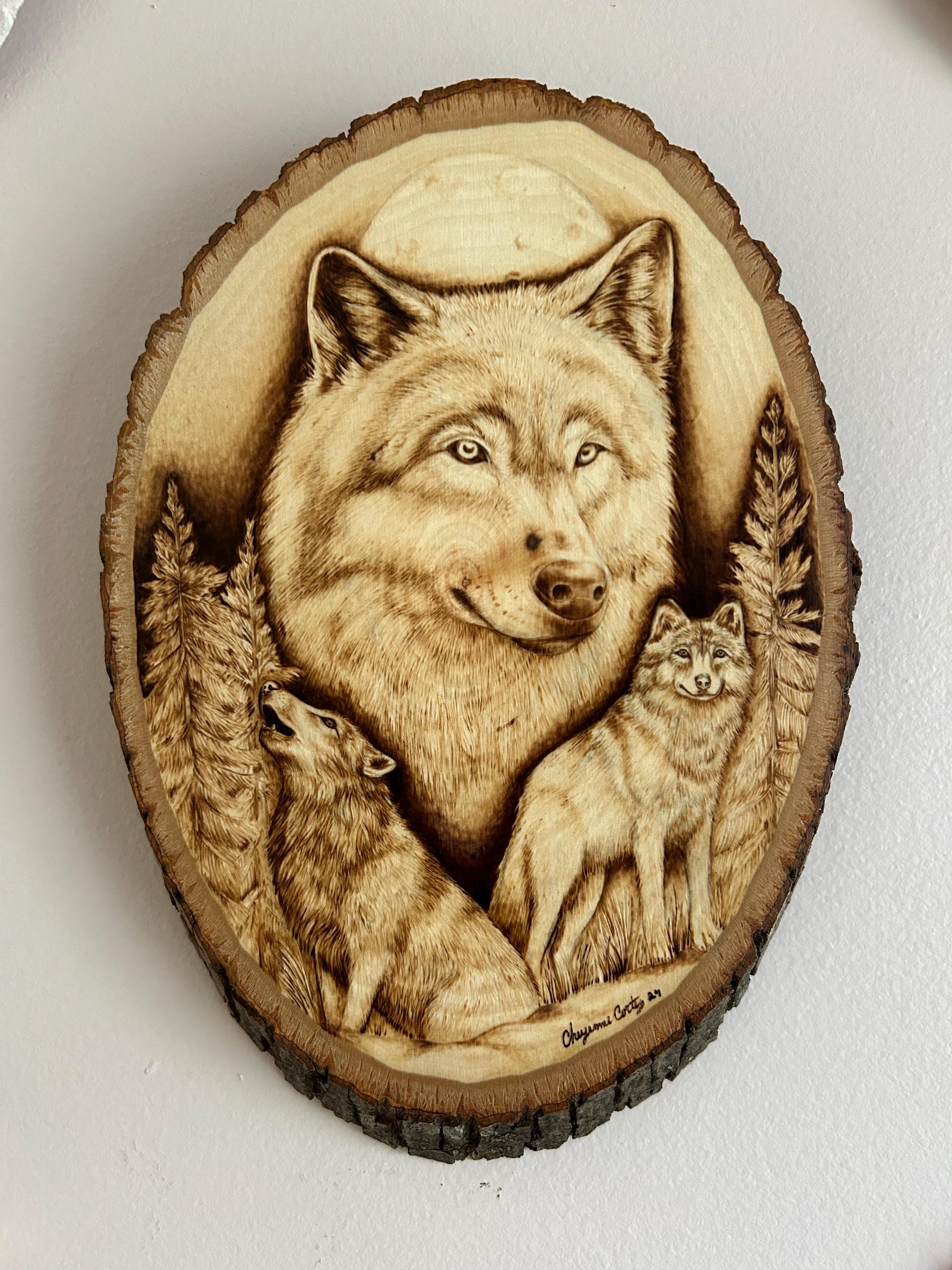 Wood Burned Wolf Portrait, Wall Hanging Wood Art, Wood Burned Wolf ...