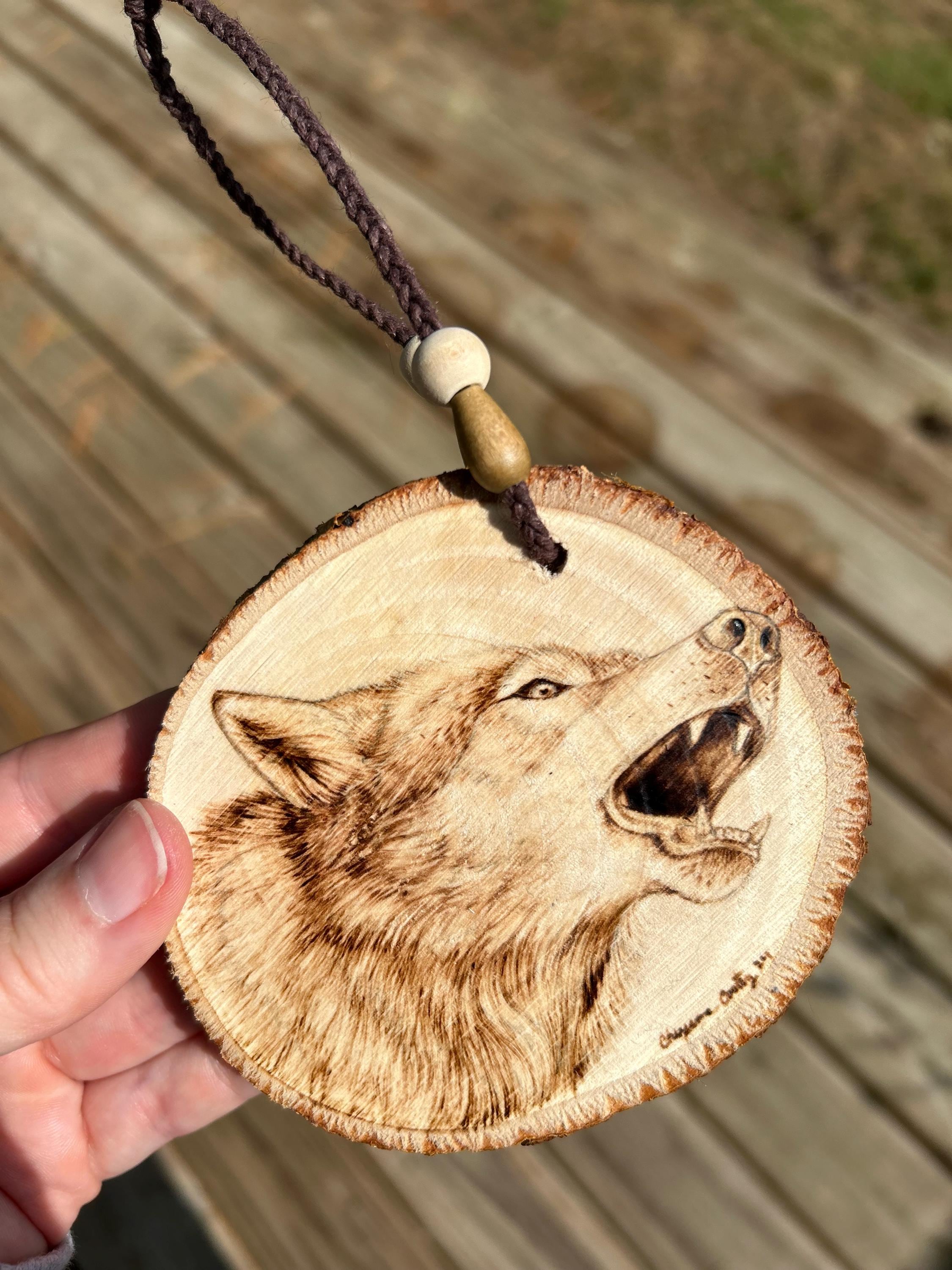 Wood Burned Howling Wolf Portrait. Small Hanging Pyrography Art. - Etsy