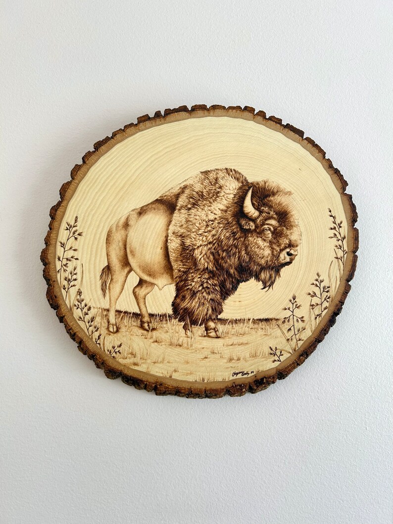 Wood Burned Bison and Sweetgrass Art on Basswood. Pyrography Art ...