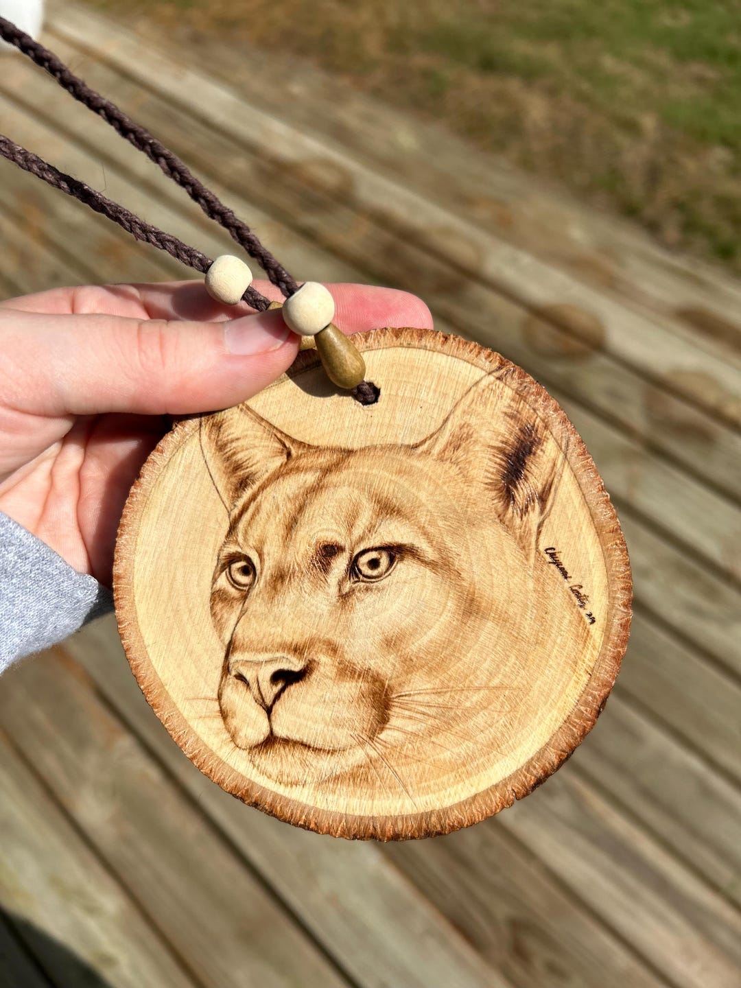 Wood Burned Mountain Lion Portrait. Hanging Mountain Lion Portrait ...