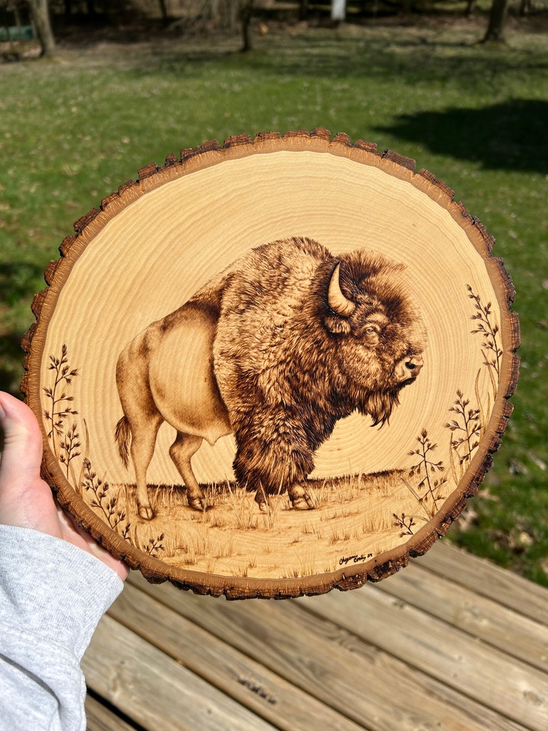 Wood Burned Bison and Sweetgrass Art on Basswood. Pyrography Art ...