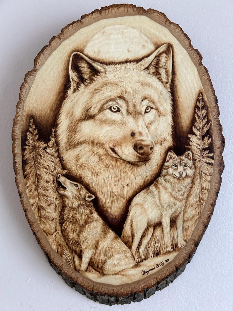 Wood Burned Wolf Portrait, Wall Hanging Wood Art, Wood Burned Wolf ...