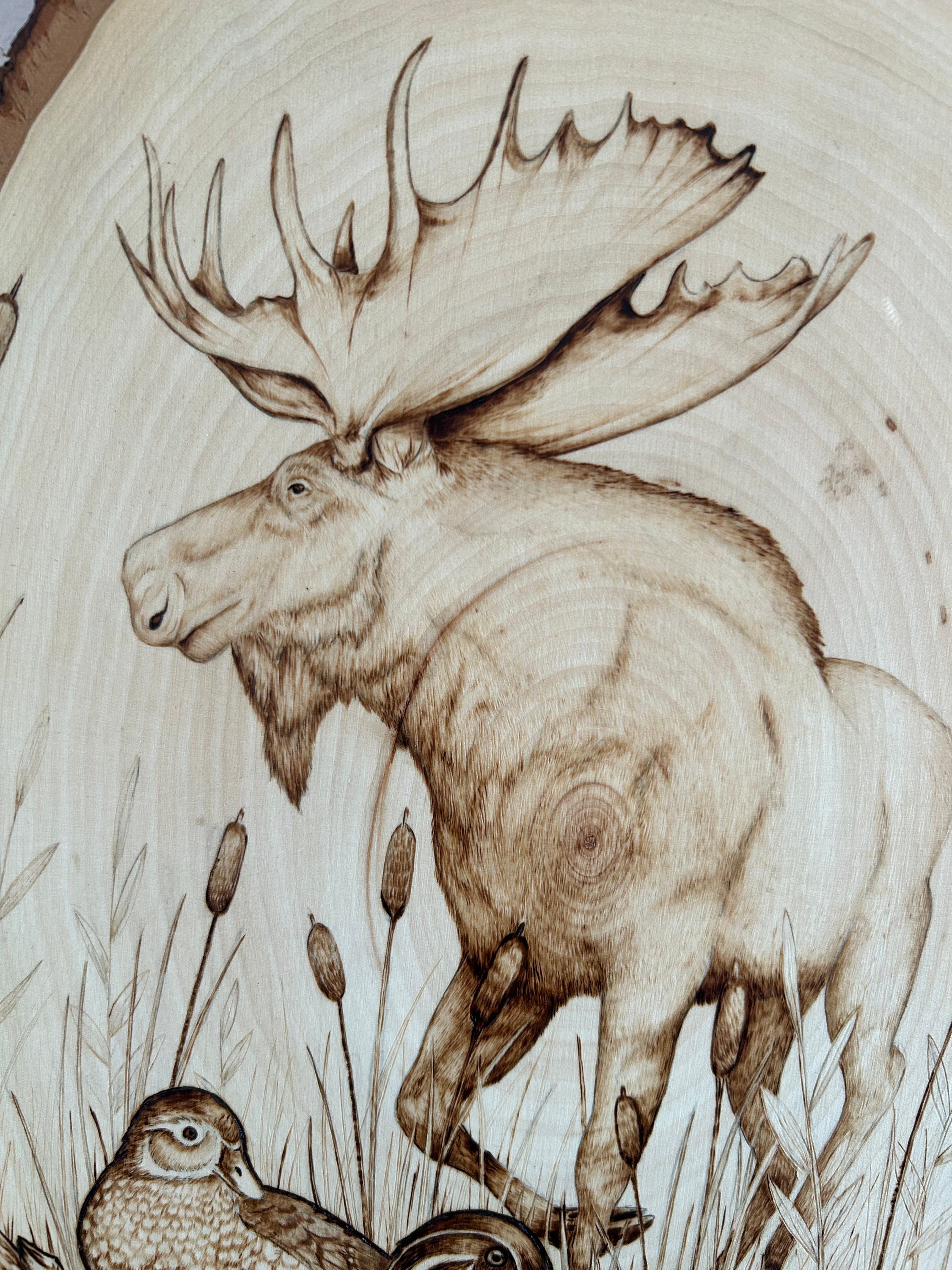 Wood Burned Moose & Ducks Wall Art, Handmade Basswood Decor - Etsy