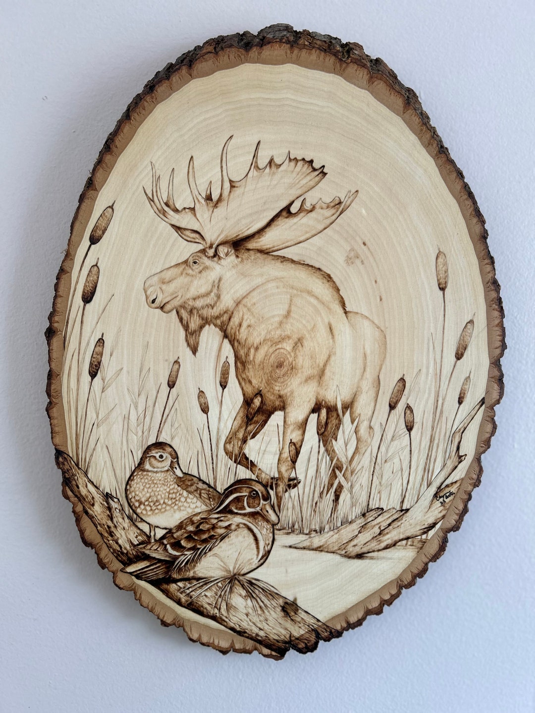 Wood Burned Moose and Wood Duck Pair. Wall Hanging Artwork. Moose and ...