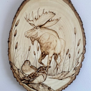 Wood Burned Moose and Wood Duck Pair. Wall Hanging Artwork. Moose and ...