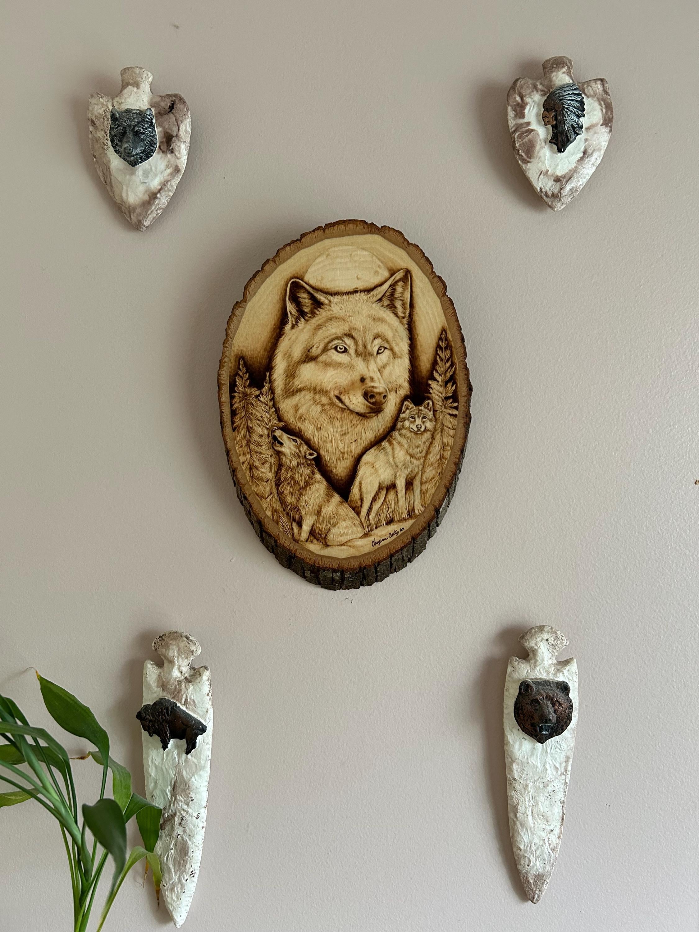 Wood Burned Wolf Portrait, Wall Hanging Wood Art, Wood Burned Wolf ...