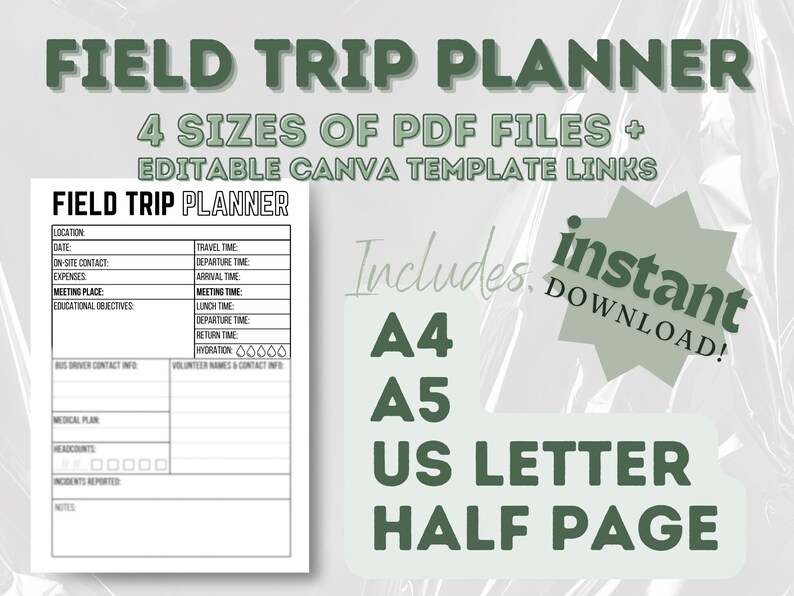 Field Trip Planner for Teachers Field Trip Log Printable School ...
