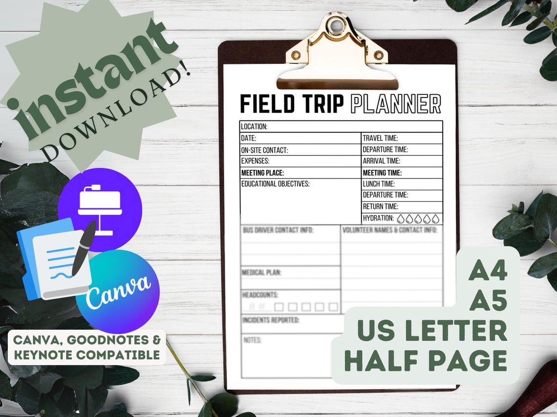 Field Trip Planner for Teachers Field Trip Log Printable School ...