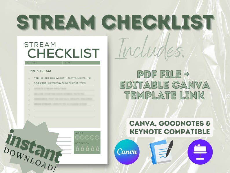 Stream Check List Green Stream Planner Good Notes PDF Canva Template ...