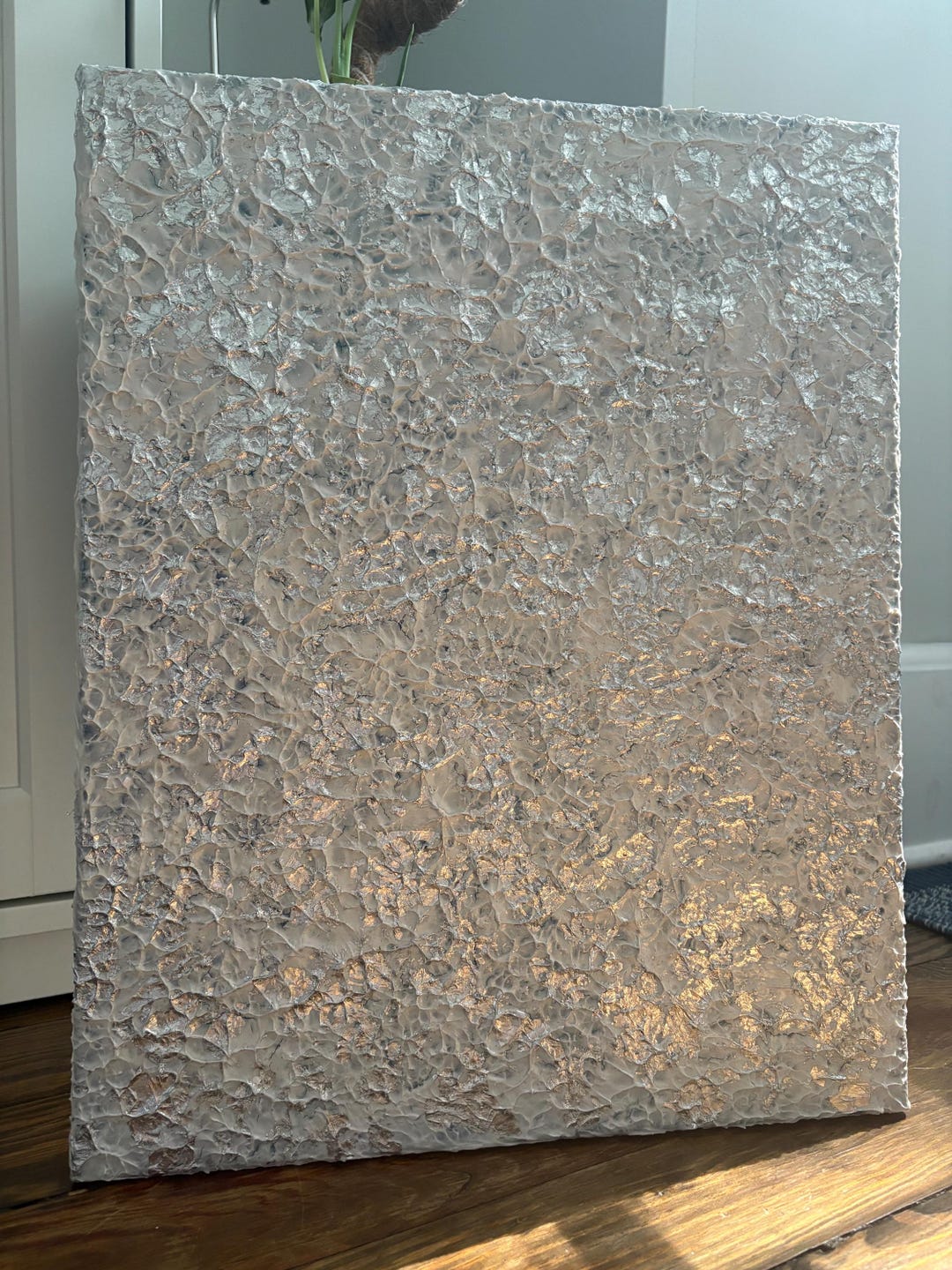 Textured Metallic Acrylic Painting White & Silver Abstract Canvas Art ...