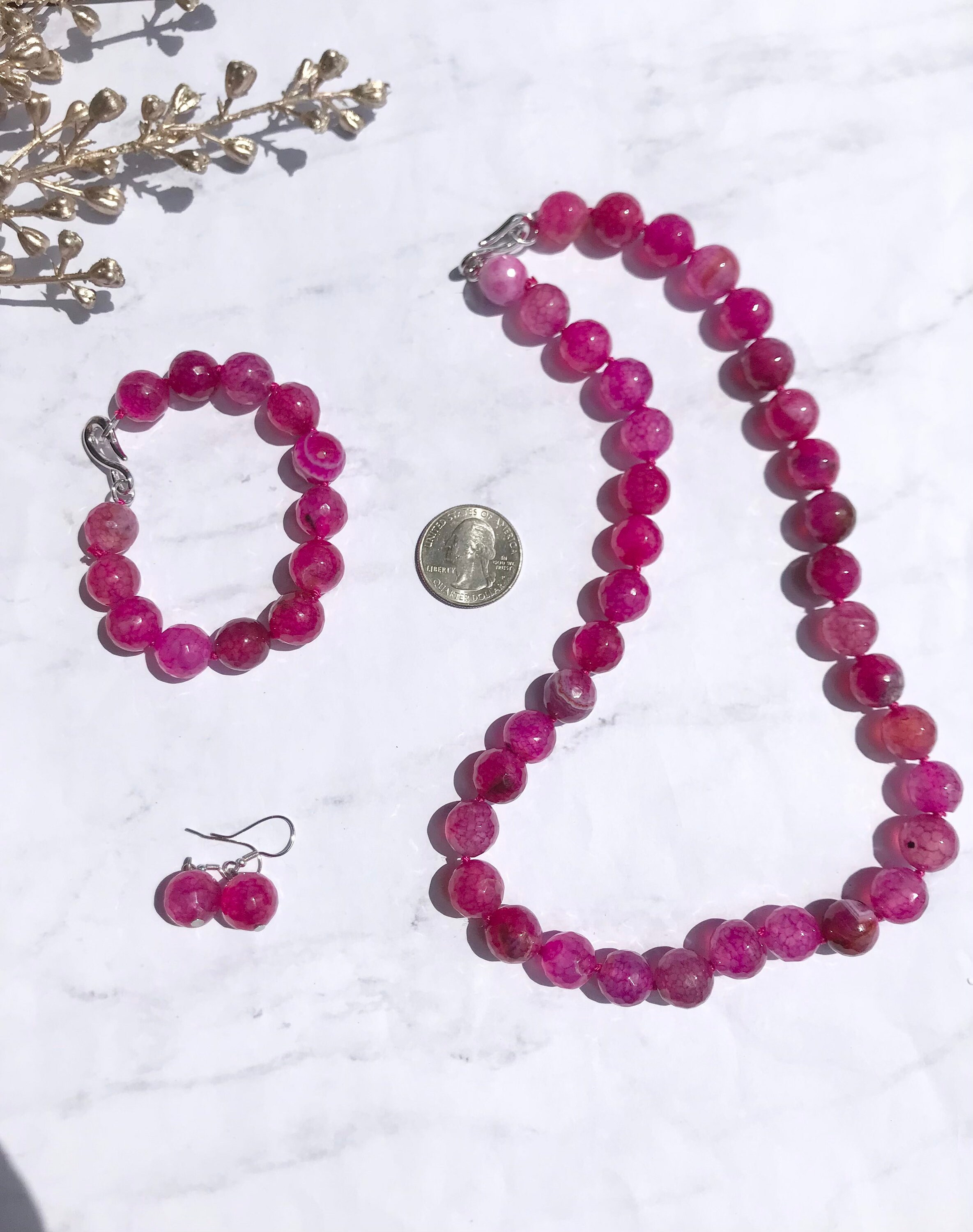 The Collection M | Astrid "pink Meloni" Beaded Jewelry Set, Fuschia ...