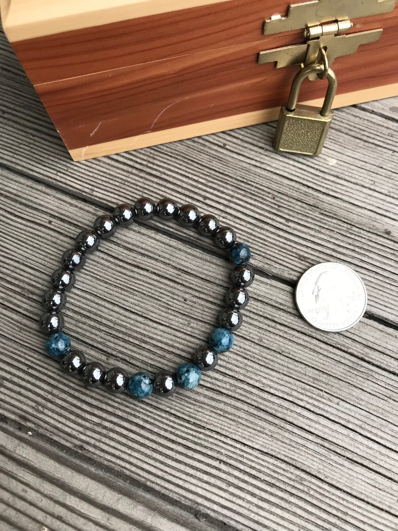 The Turner | Handmade Beaded Stretch Bracelet, Hematite, Deep Blue ...