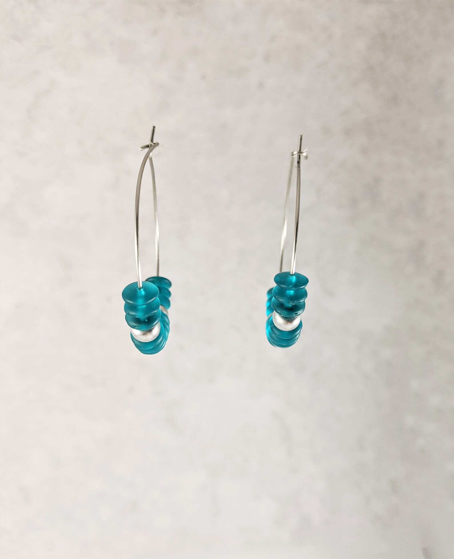 The Calliope | Handmade Glass Disk Hoop Earrings, Matte Silver Pony ...