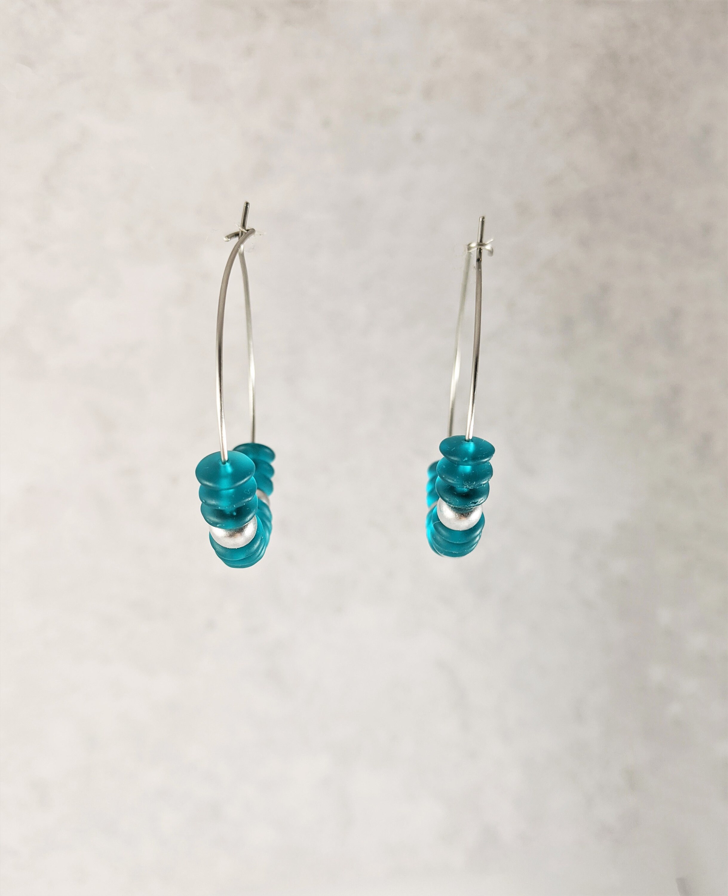 The Calliope | Handmade Glass Disk Hoop Earrings, Matte Silver Pony ...