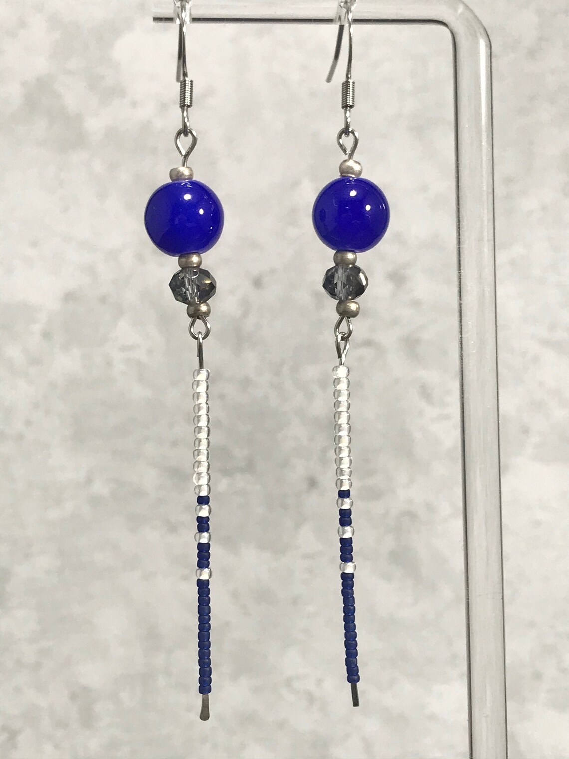 The Xandra Handmade Blue Glass Bead Earrings White and Navy | Etsy