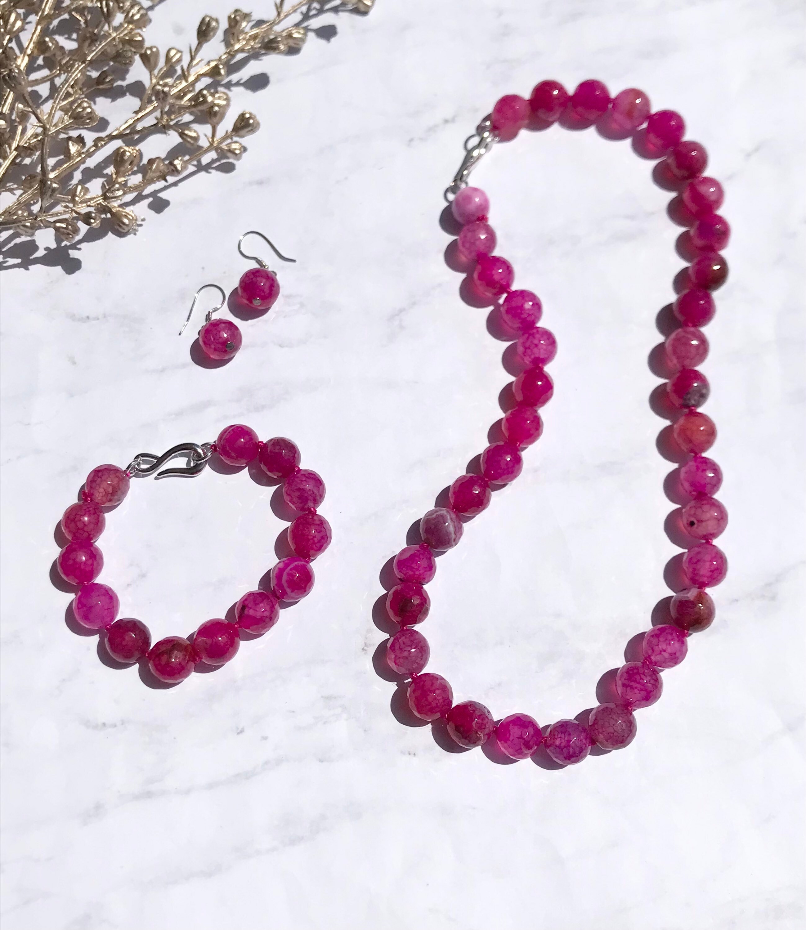 The Collection M | Astrid "pink Meloni" Beaded Jewelry Set, Fuschia ...