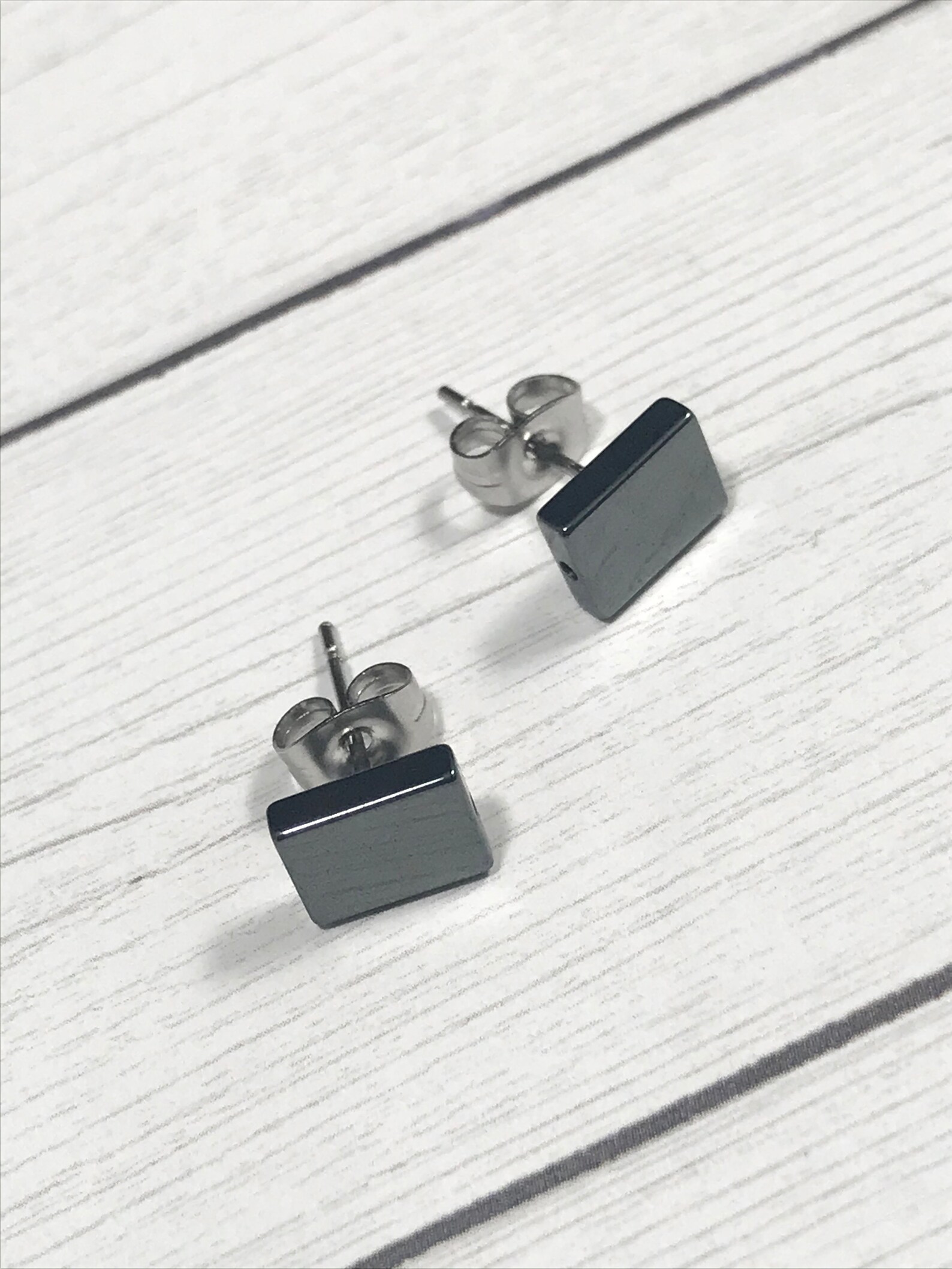 The Ines | Handmade Rectangular Hematite Stud Earrings, Rectangle ...