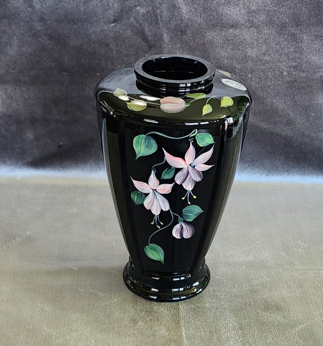 Vintage FENTON Black Vase Paper Label and Hand Painted by K Anderson ...