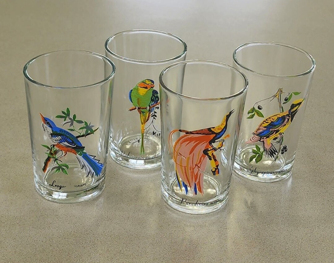 Vintage 4 Exotic Bird Juice Glasses By Kig Of Malaysia Etsy