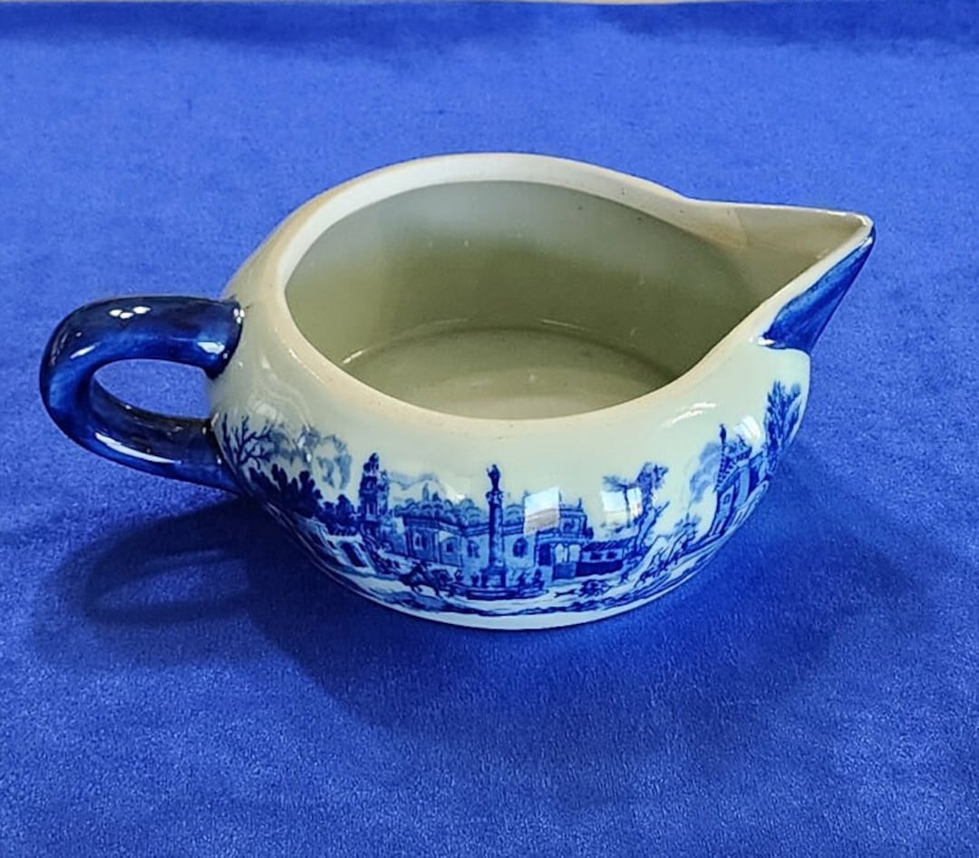 Antique Victoria Ware FLOW BLUE Ironstone Flat Pitcher, Reamer Pitcher ...