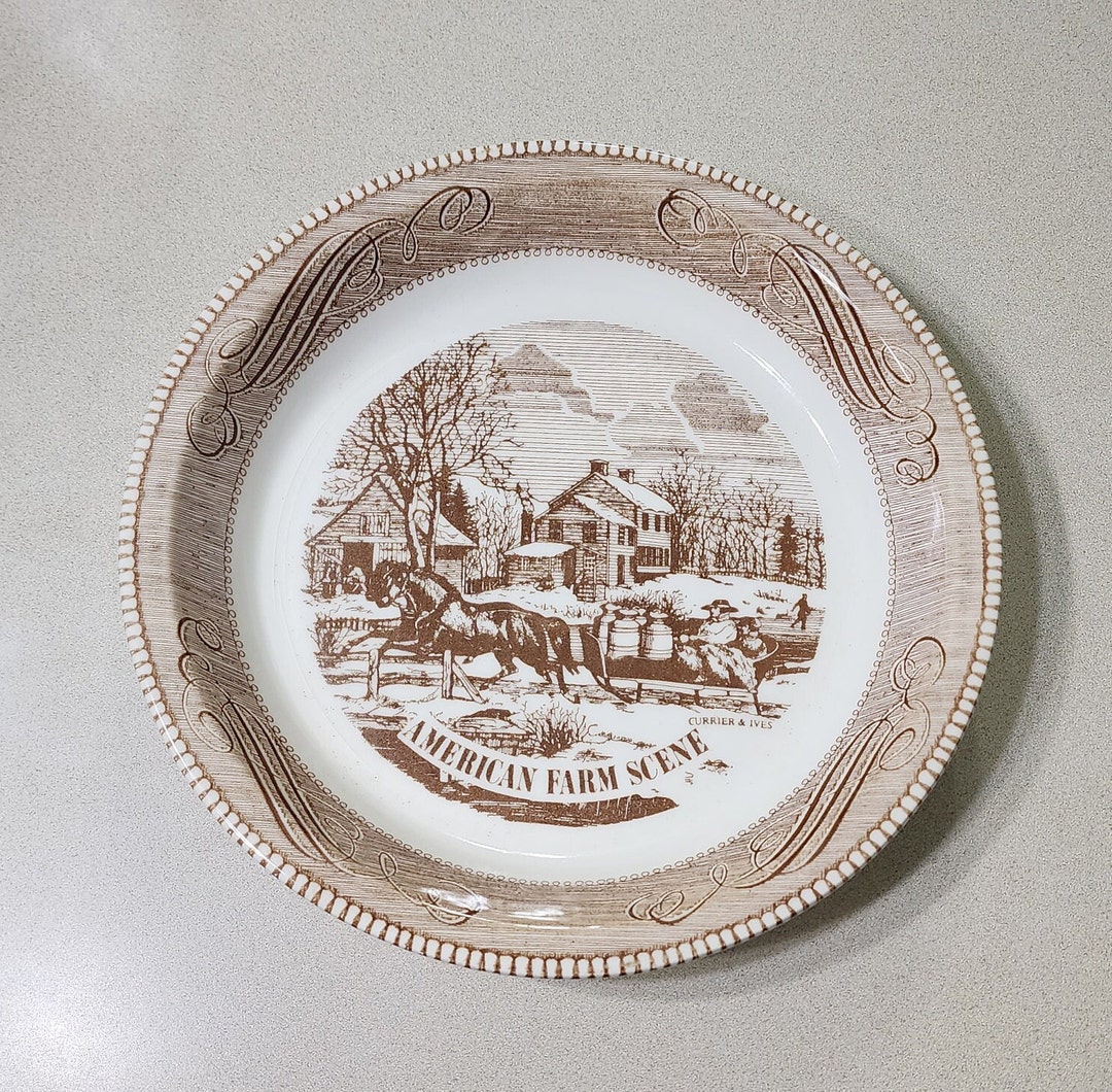 Vintage Transferware 10 Inch Pie Plate American Farm Scene by Currier ...