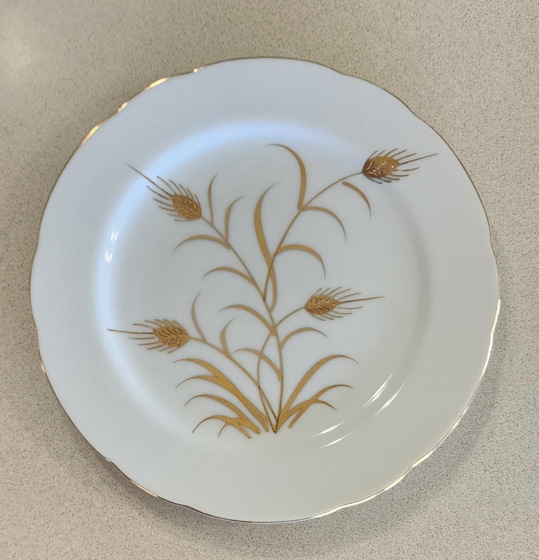 Vintage Lefton China Gold Wheat and Edge on White Plate Hand Painted ...