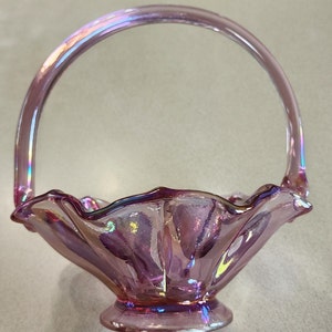 Vintage Fenton Basket Stretch Glass QVC Irridescent Puple Paneled ...
