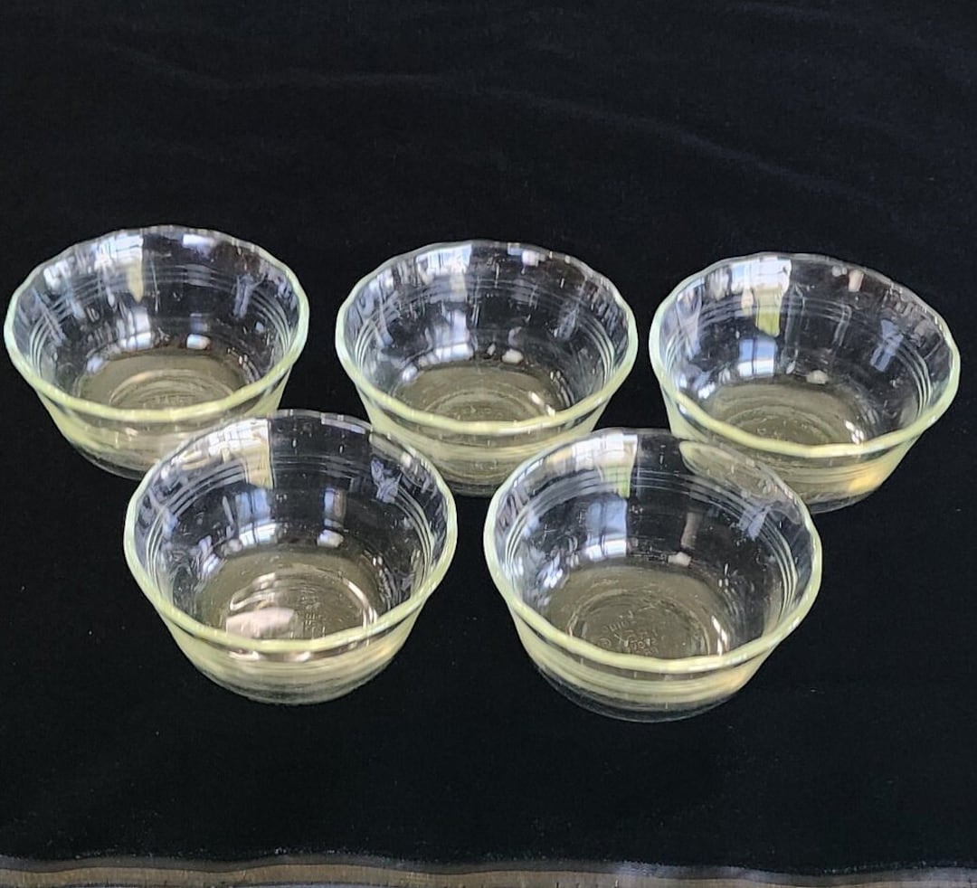 Vintage 5 Pyrex 6 Ounce Ruffle Edge 3 Ring Trim Custards Ramekins, Food ...