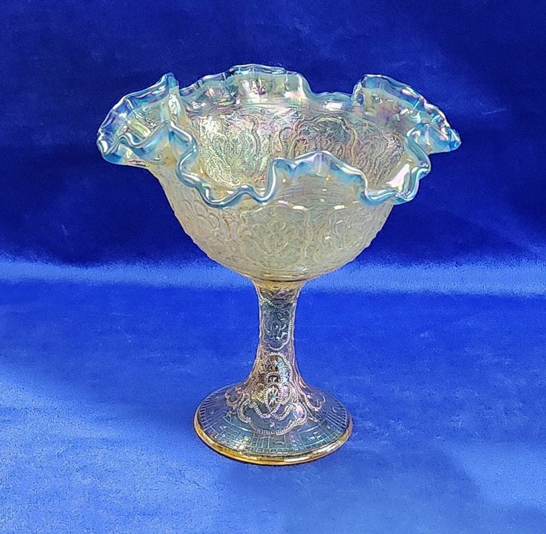 Vintage RARE Gold Iridized Persian Medallion Footed Compote With ...