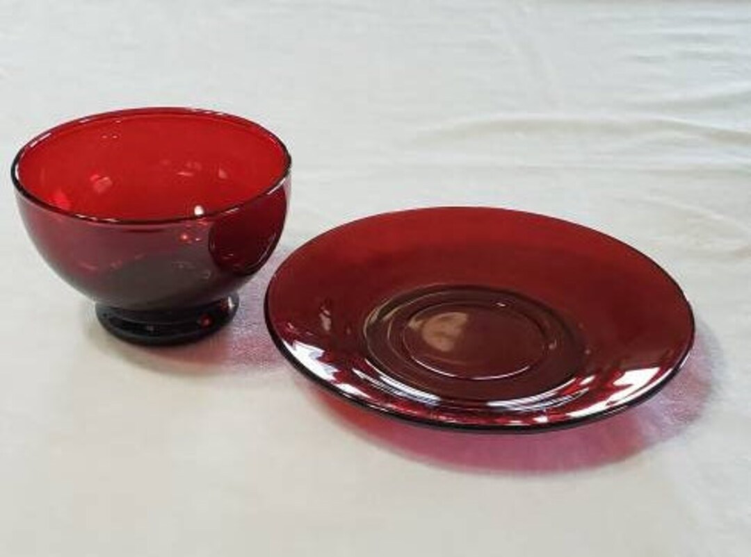 Vintage 2 Royal Ruby by Anchor Hocking BALTIC Small Footed Sherbets ...