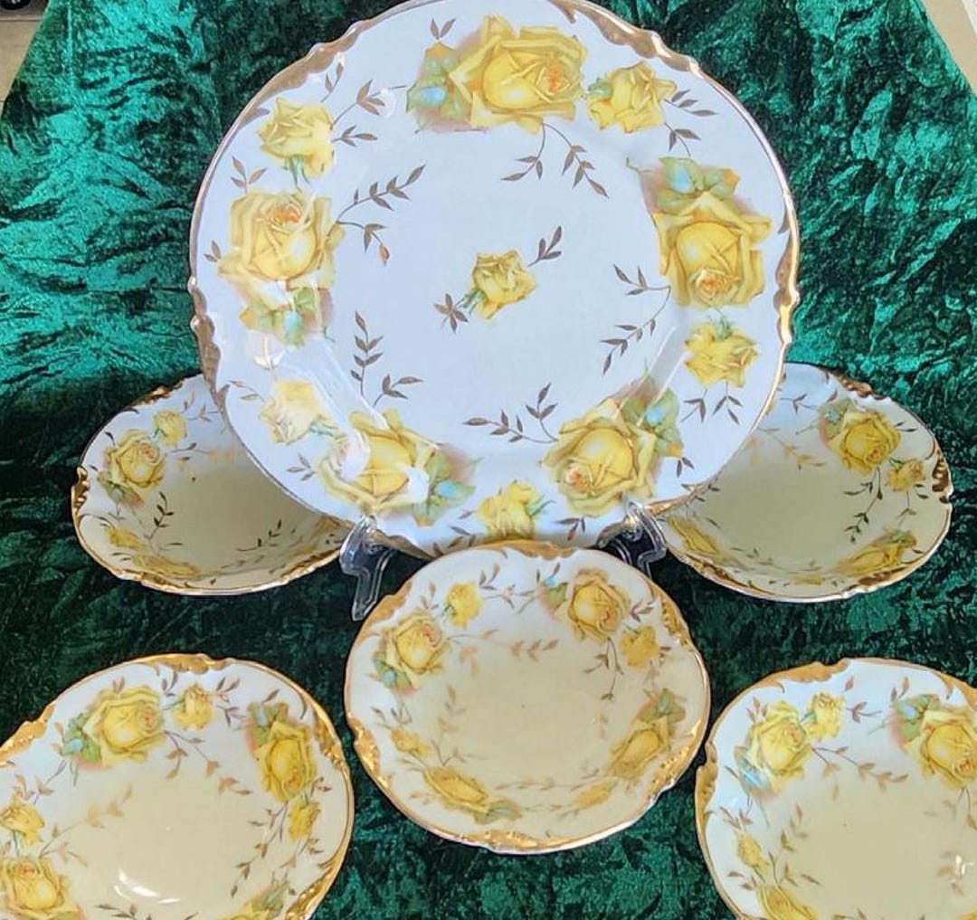 Antique Erdmann Schlegelmilch ES Prussia 1811 Yellow Rose Plate 9 1/4 ...