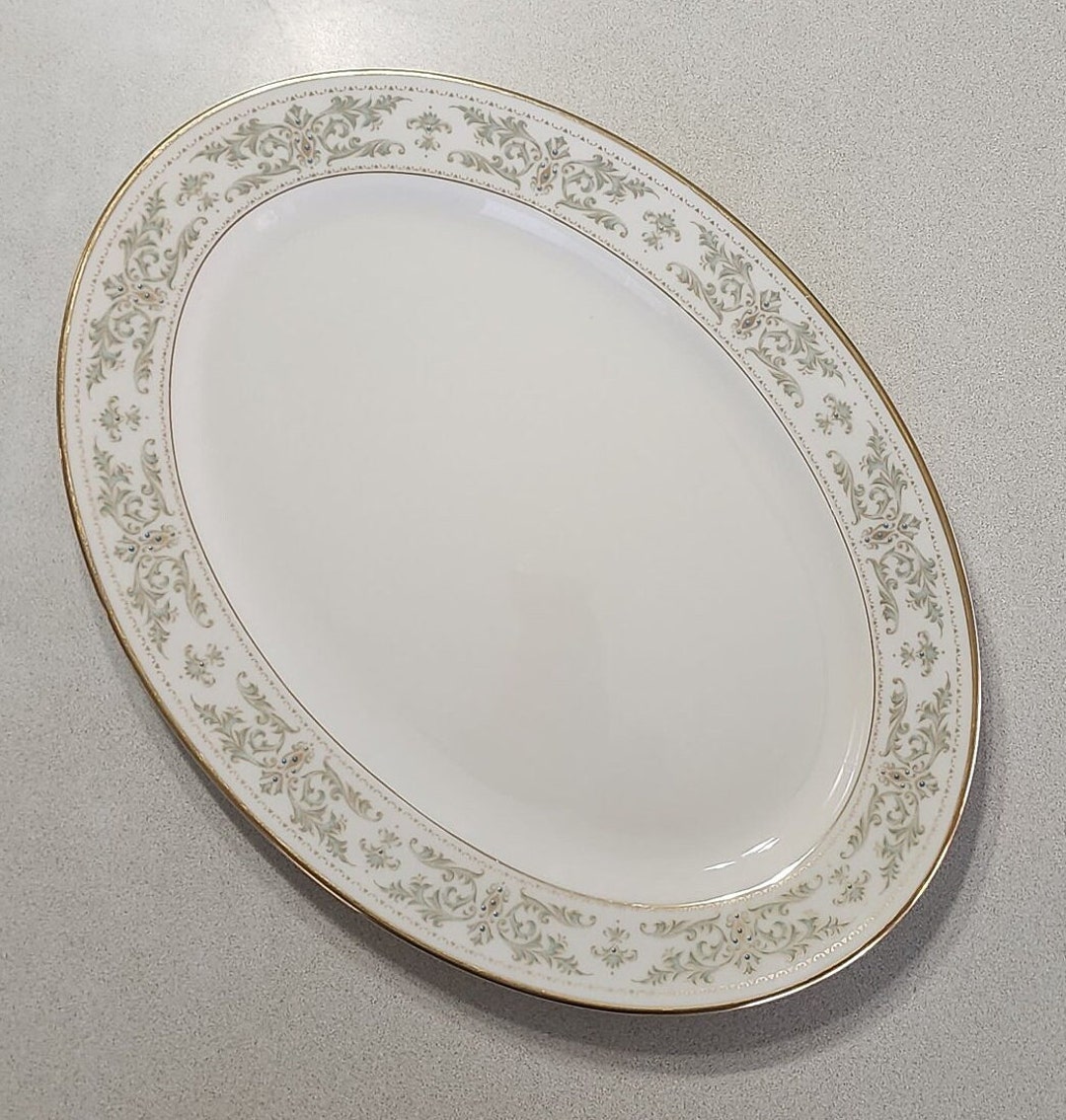 Vintage Lenox NOBLESSE Medium Platter, Green/gold Leaves With Blue Dots ...