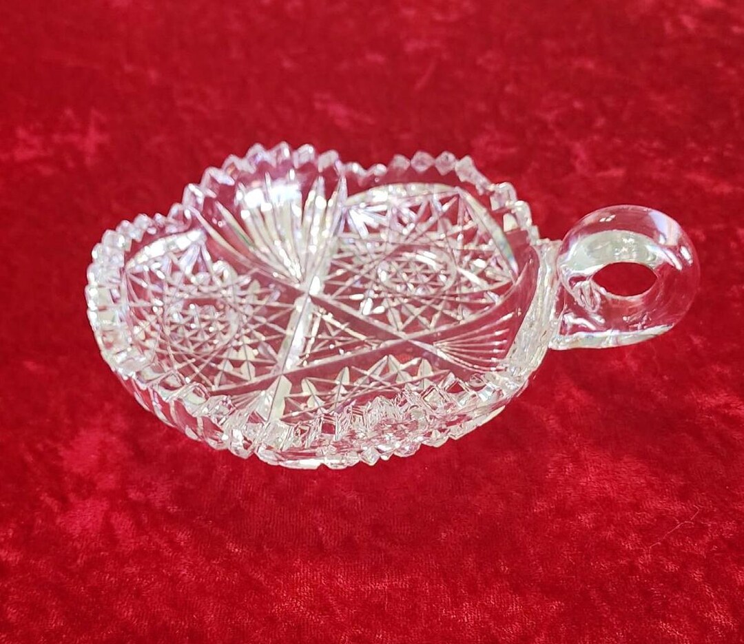 Vintage Lead Crystal Nappy. Cut, Loop Handle, Saw Tooth Edge Hobstar ...