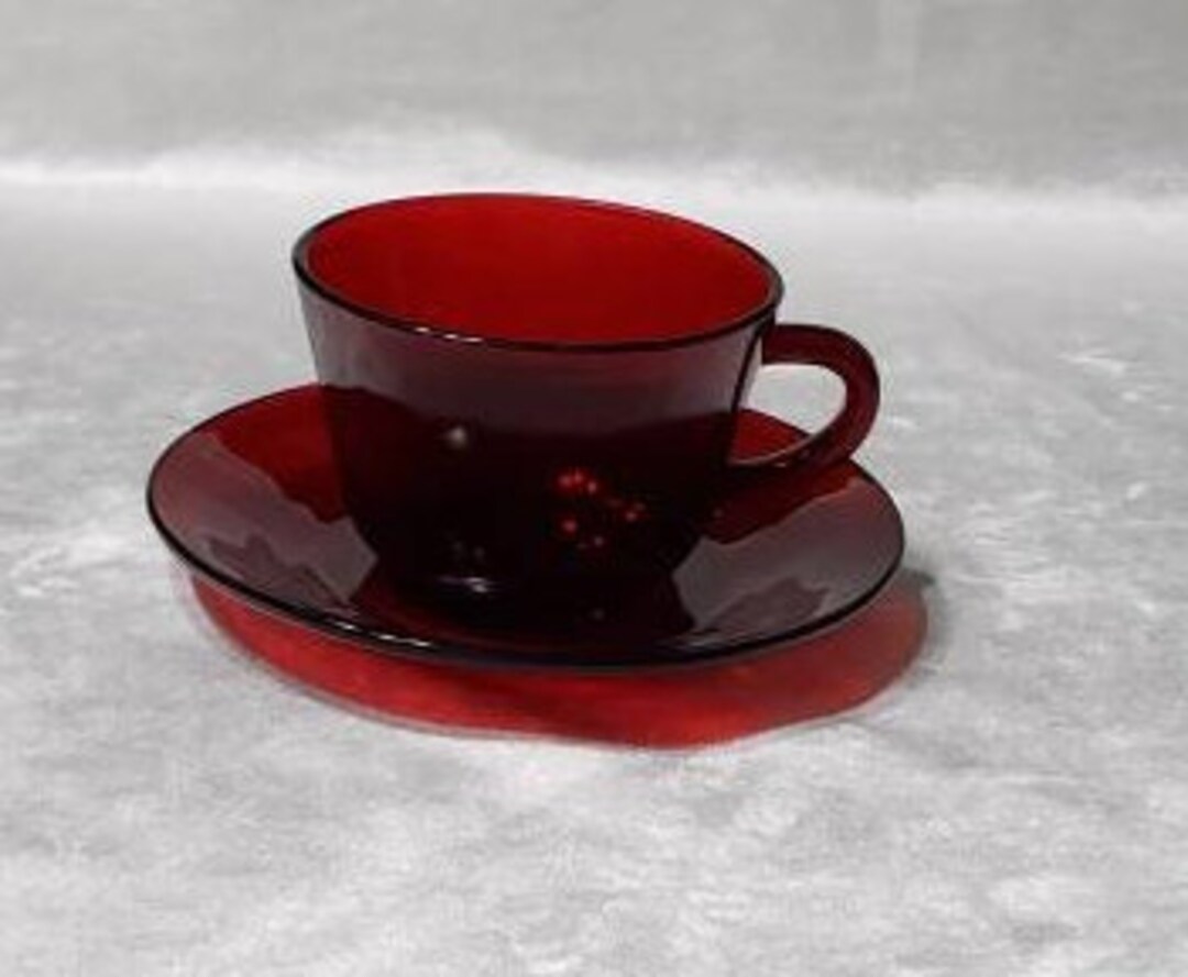 Vintage Royal Ruby, Ruby Red Large Cup With Saucer. Holds 8 Ounce When ...