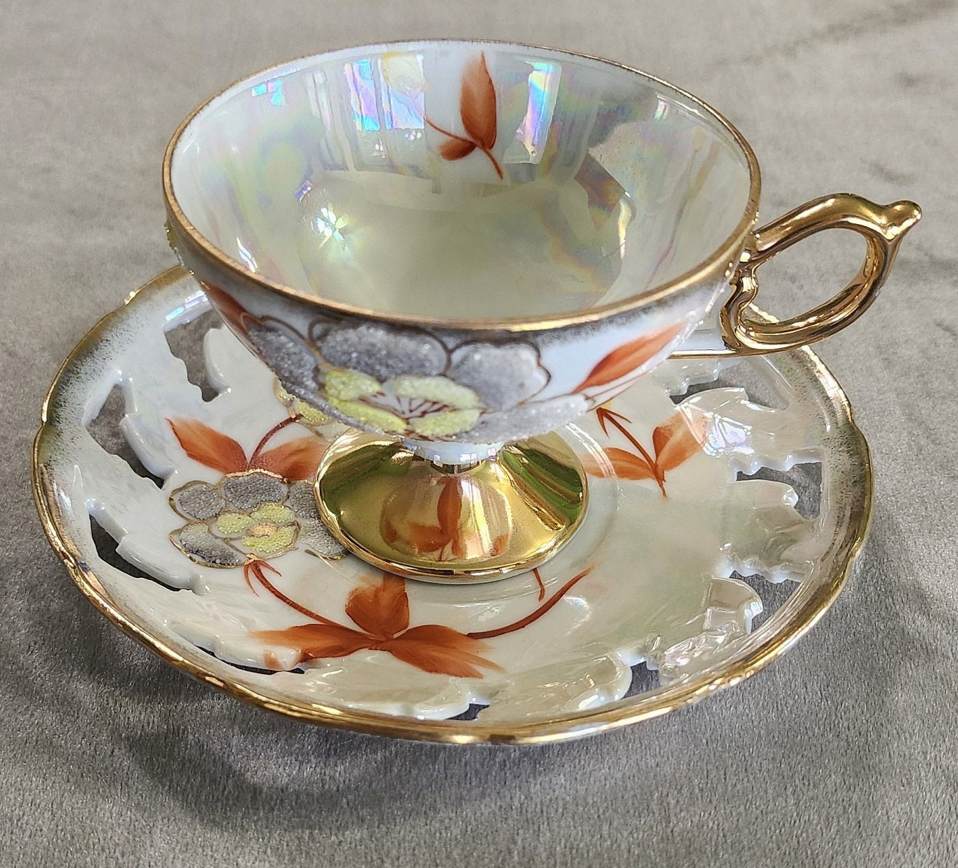 Vintage Lusterware Cup & Saucer by Sterling China Co. Embossed or ...