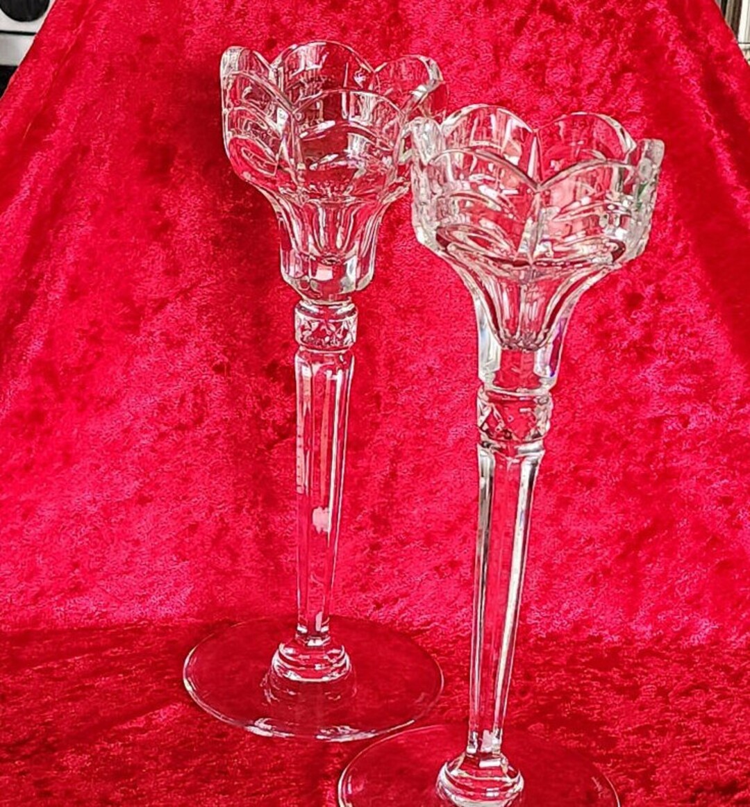 2 ROGASKA ARISTOCRAT Cut Tall Candlesticks With Scalloped Tops and ...