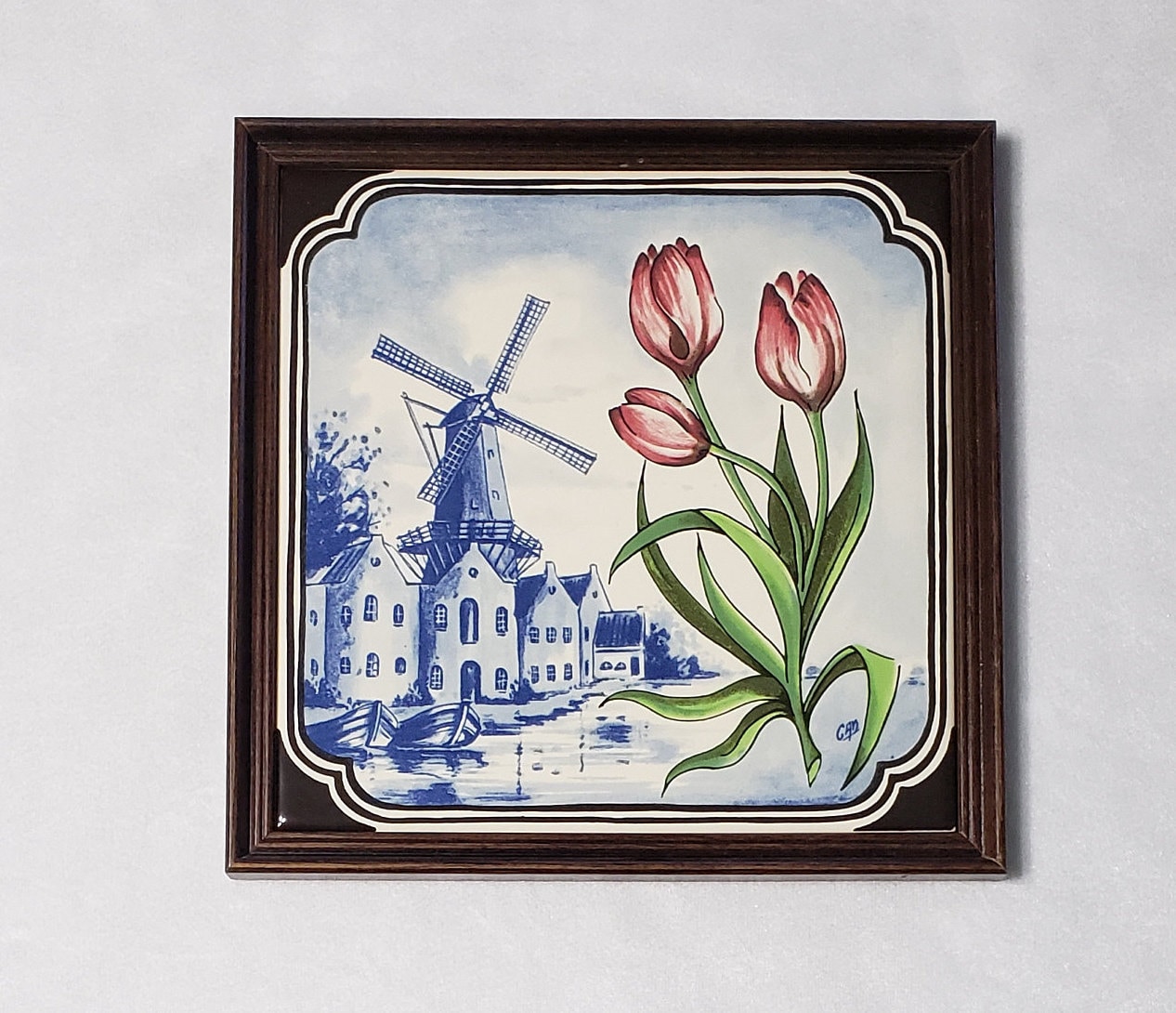 Vintage Dutch Tile of Windmill and Tulips Signed GAN. Koremolen Flour ...