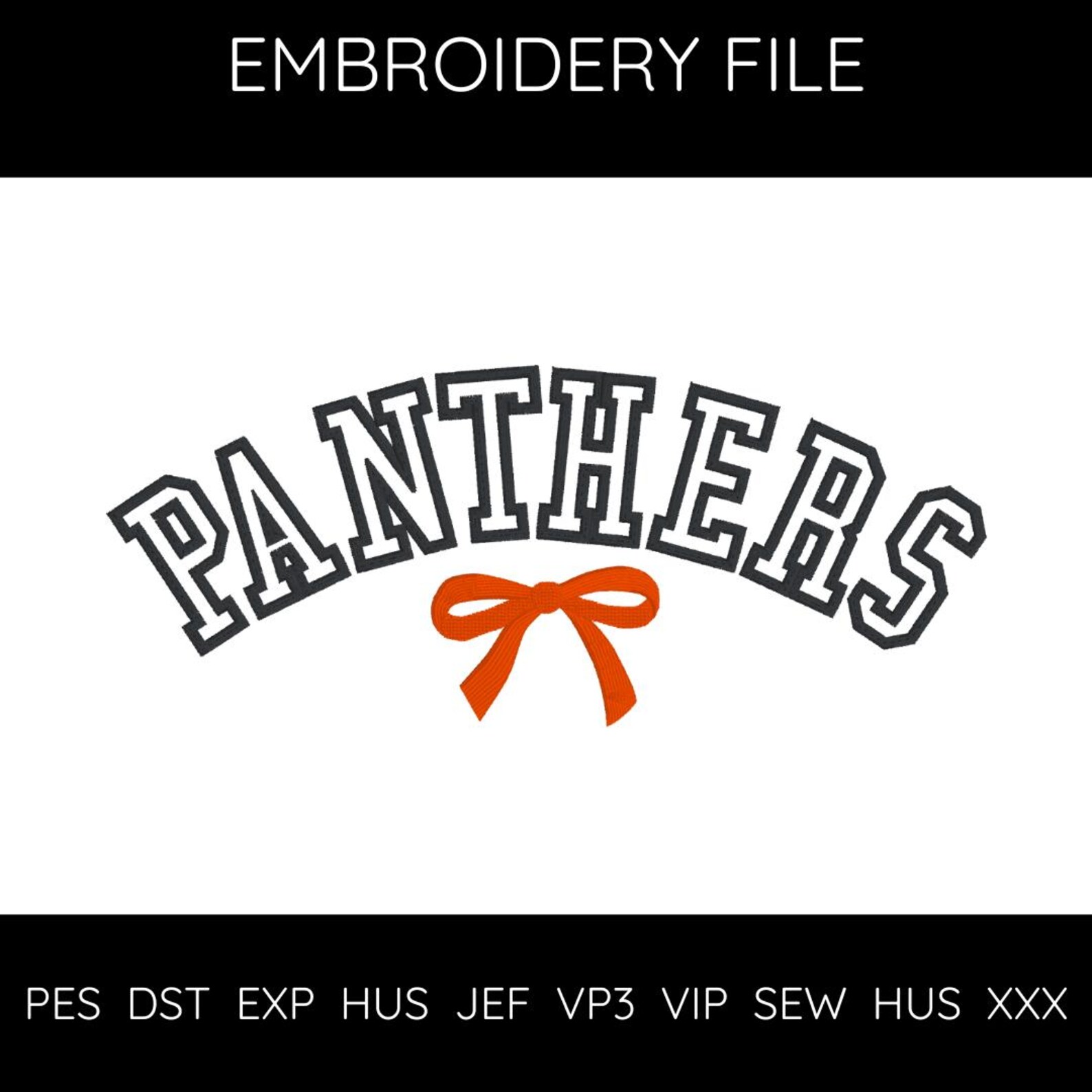 Panthers Varsity Embroidery Design With Bow - School Spirit Embroidery ...