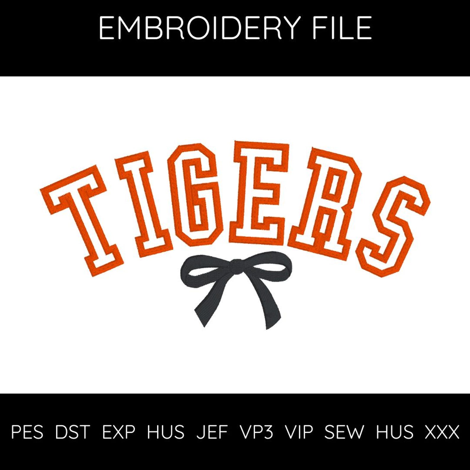 Tigers Varsity Embroidery Design With Bow - School Spirit Embroidery ...