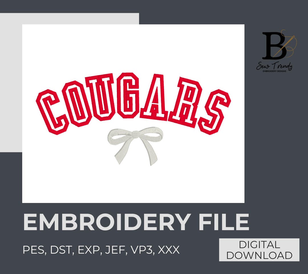 Cherokee Varsity Embroidery Design With Bow - School Spirit Embroidery ...