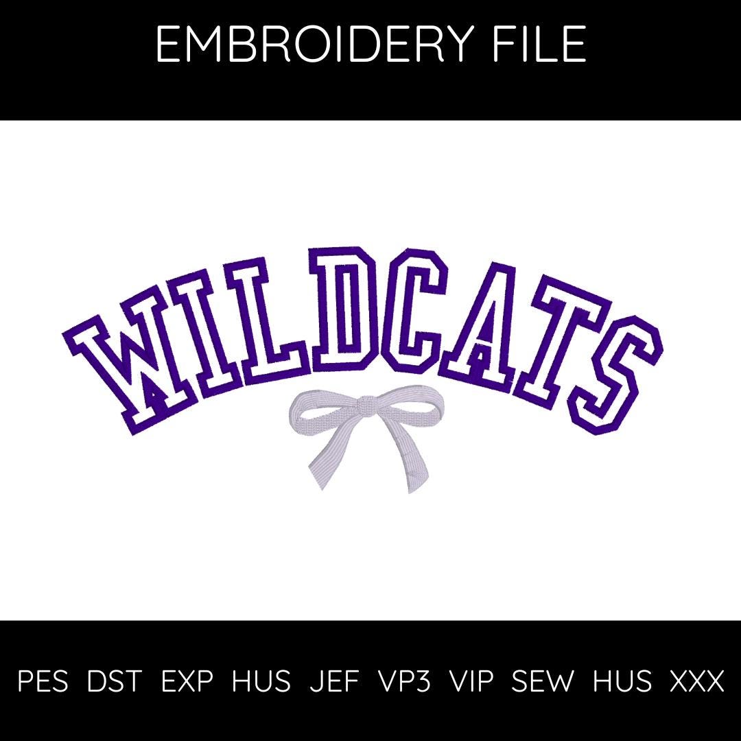 Wildcats Varsity Embroidery Design With Bow - School Spirit Embroidery ...