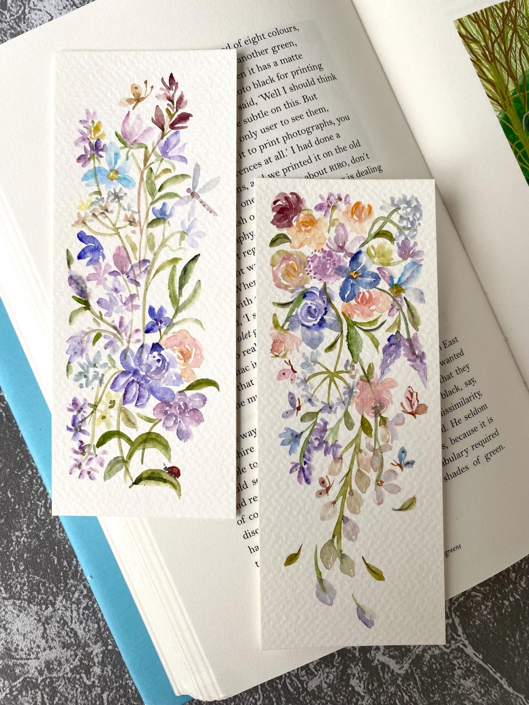Flower Garden Bookmarks, Original Watercolor Painting, Set of 2, Size 2 ...