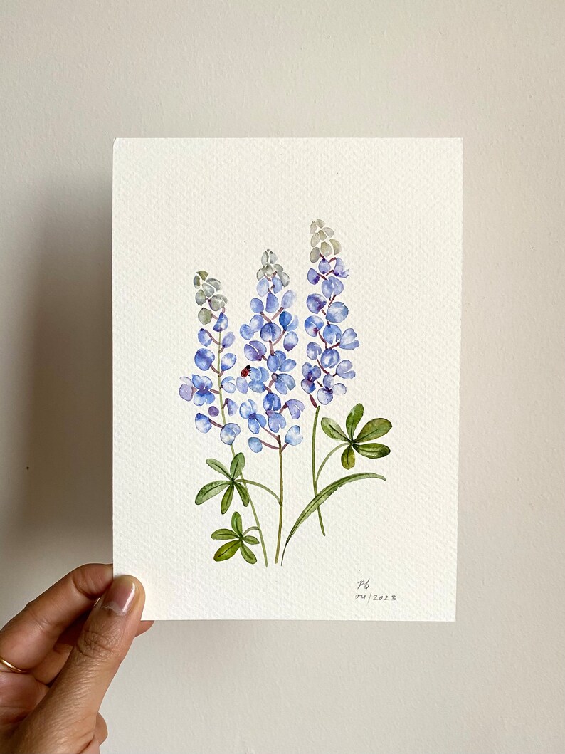 Bluebonnet Floral, Original Hand Painted, Wall Decor, Watercolour Art ...
